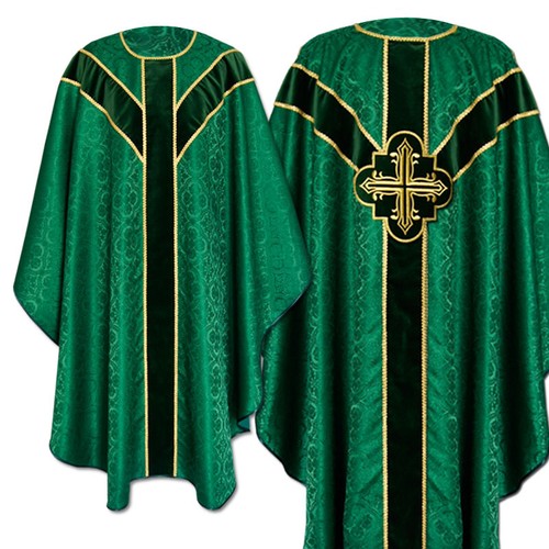 CHASUBLE Green Semi Gothic vestment + Maniple Veil and Burse,damask ...