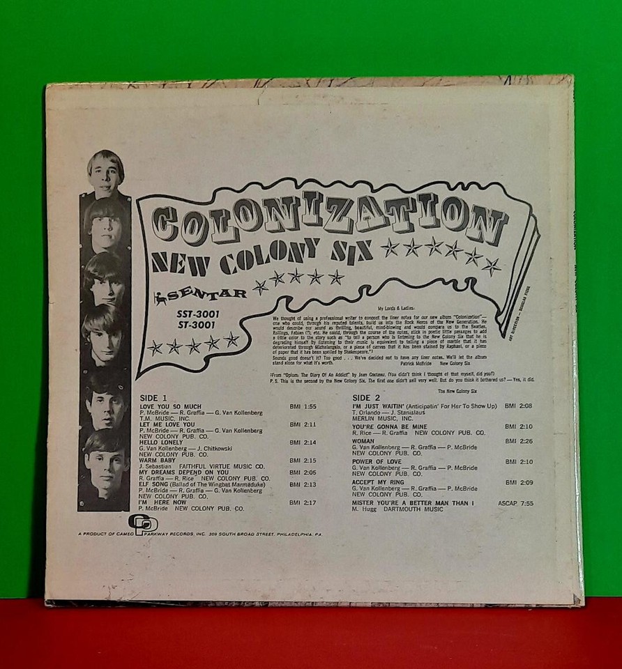 NEW COLONY SIX COLONIZATION GROUP GARAGE CHICAGO ROCK LP RECORD 33 RPM ...