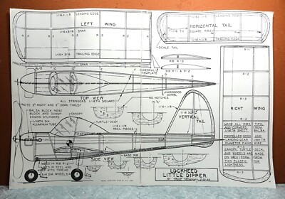 LOCKHEED LITTLE DIPPER BALSA FREE FLIGHT MODEL AIRPLANE PLANS 18 ...
