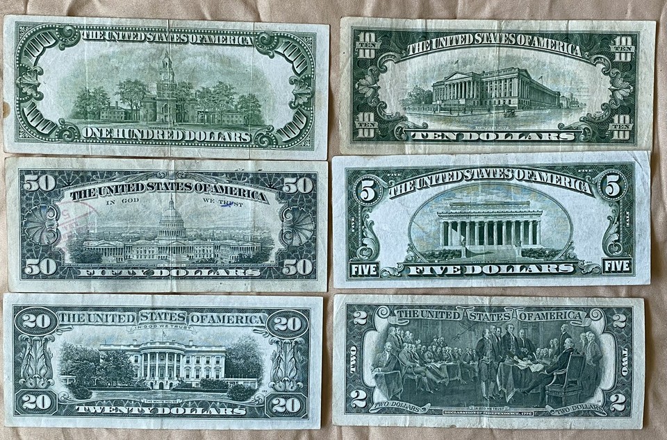Rare old currency us paper money Lot Collectors Choice 100, 50, 20, 10 ...