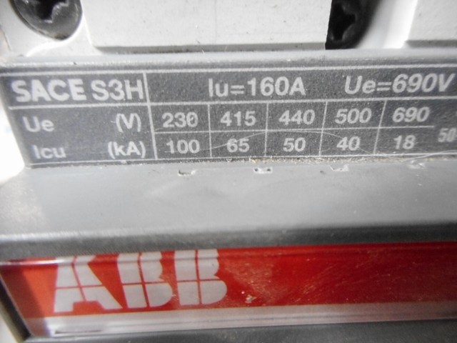 ABB SACE S3h - MCCB Circuit Breaker 3 Pole Adjustable 112 160 Amps for ...