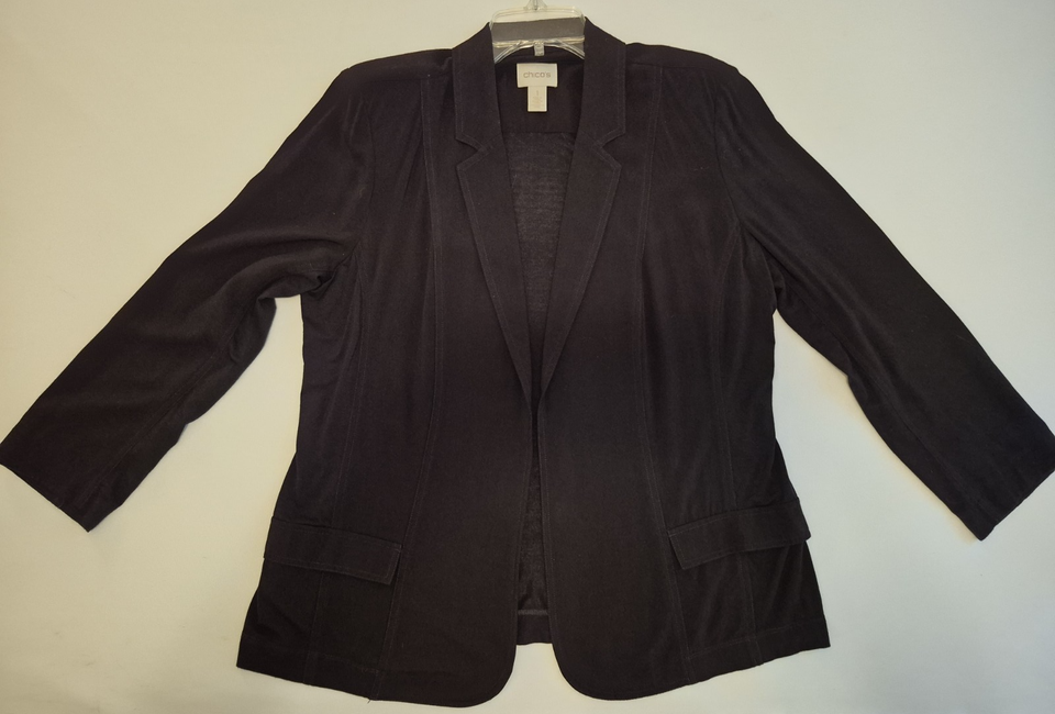 Chicos Black Jacket Blazer Size 1 Med Soft Flowy Stretchy long sleeves ...