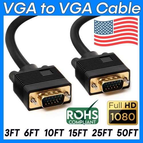 VGA Monitor Cord VGA to VGA Cable Full HD 1080p HD15 SVGA Laptop HDTV ...