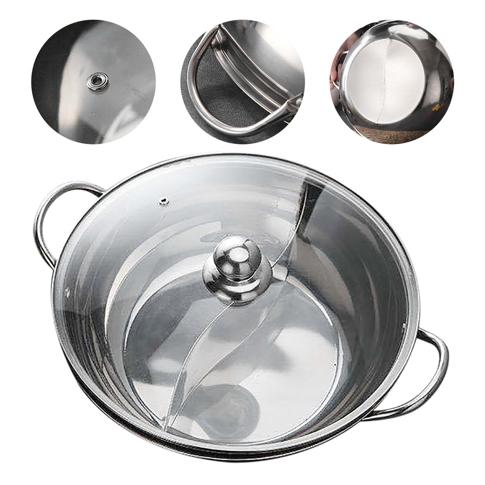 12" Stainless Steel Pot Hot Pot Shabu Shabu Dual Site Divider Cooking ...