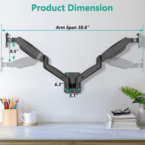 Dual Monitor Wall Mount, Gas Spring Monitor Arm for 2 Screens up to 32 ...