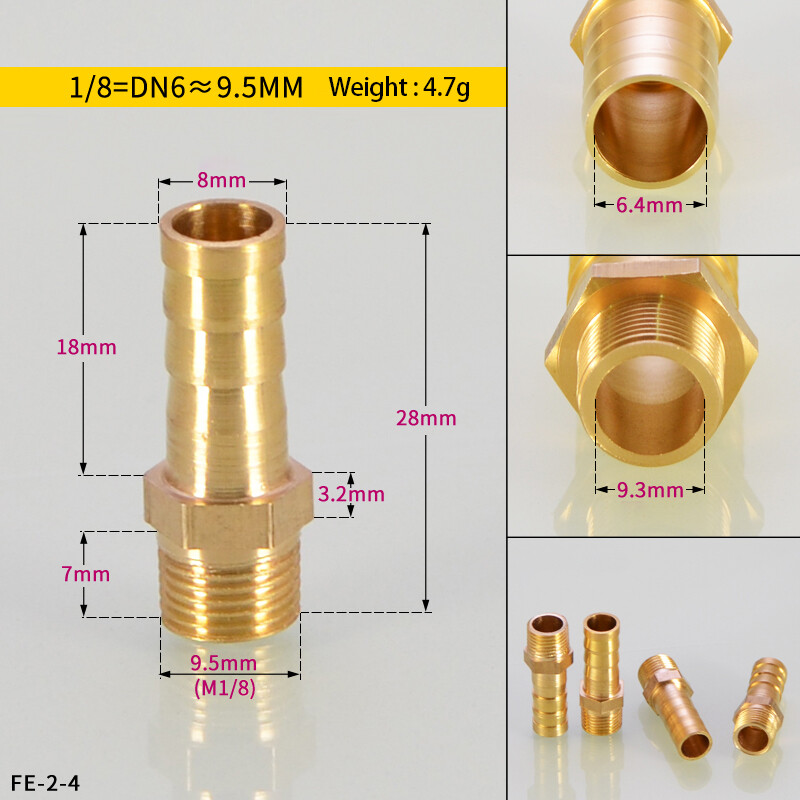 BSP Brass Male Thread Pipe Fitting x Barb Hose Tail End Connector 1/8 ...