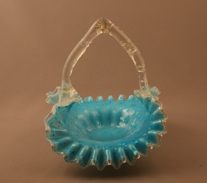 Victorian Spangle Glass Light Blue & Silver Basket Applied Thorn Handle ...