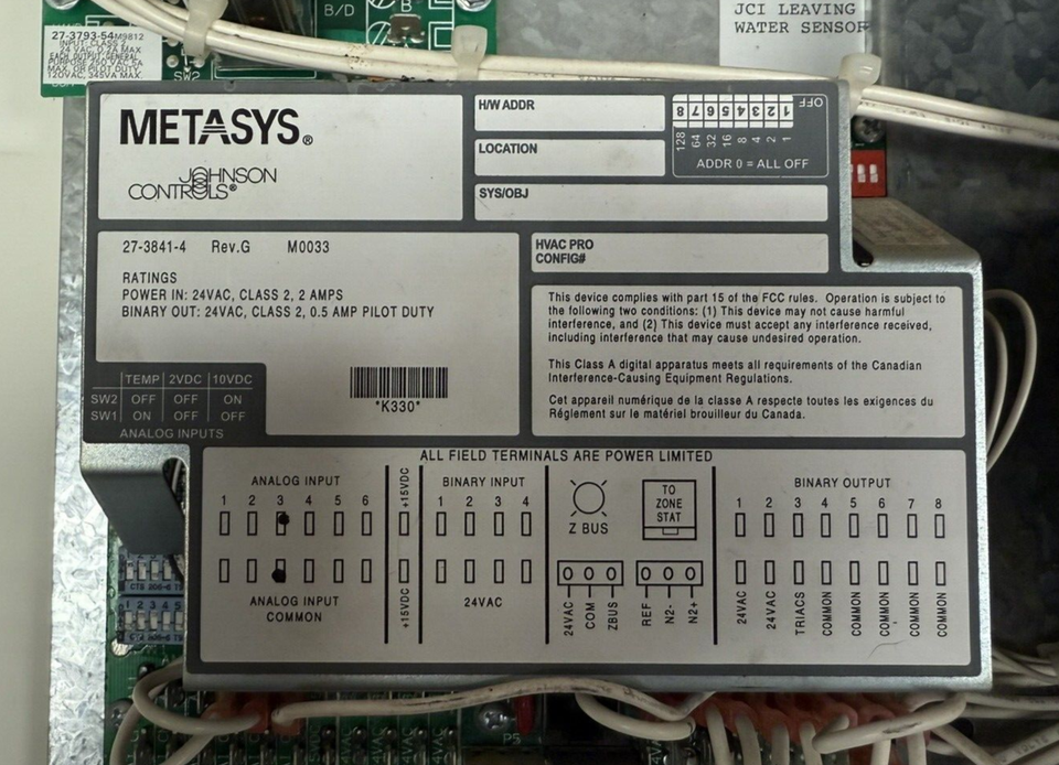 Johnson Controls Metasys 27-3841-4 HVAC / Chiller Controller Board ...