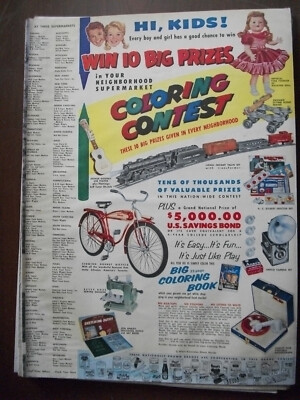 VTG 1954 Original Magazine Ad Coloring Contest Toy Prizes In Every ...