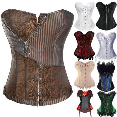 Womens Bustier Corset Brocade Burlesque Basque Fancy Dress Lingerie | eBay