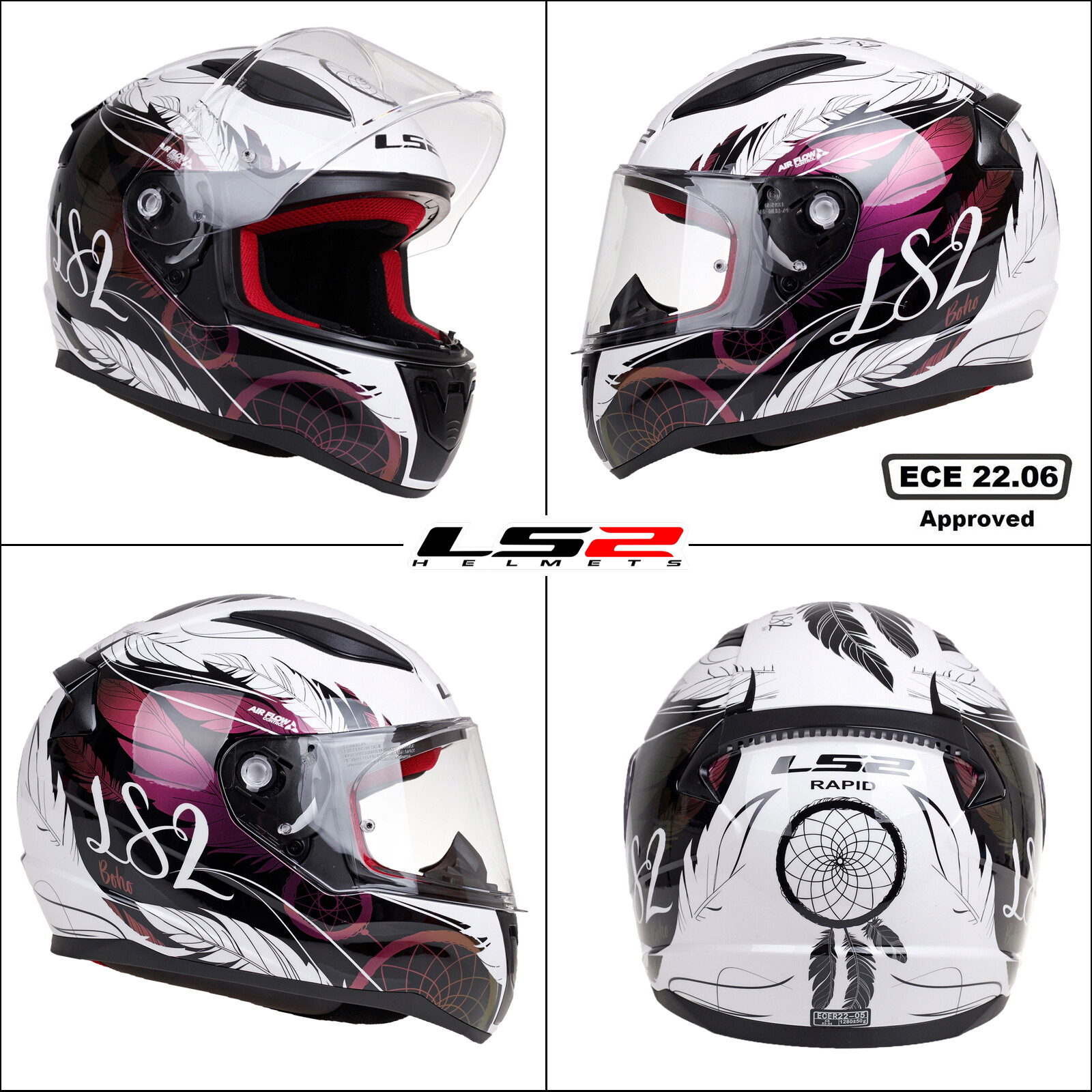 LS2 FF353 ECE22.06 RAPID LIGHTWEIGHT FULL FACE MOTORBIKE HELMET PINK ...