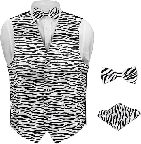 Concitor Men's Dress Vest ZEBRA Pattern Design Mens Bow Tie and Hanky ...