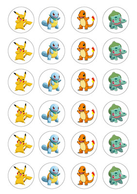 24 Pokemon assorted 4cm round cupcake edible images toppers | eBay ...