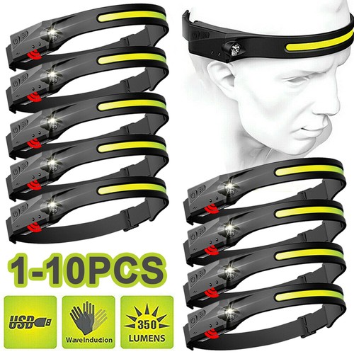 COB+LED Headlamp USB Rechargeable Headlight Torch Work Light Bar Head ...