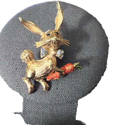 Vintage MYLU Rabbit Brooch Pave Rhinestone Gold Plated Easter Rabbit ...