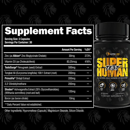 ALPHA LION SUPERHUMAN TEST All-Natural Male Hormone Optimization 30 ...