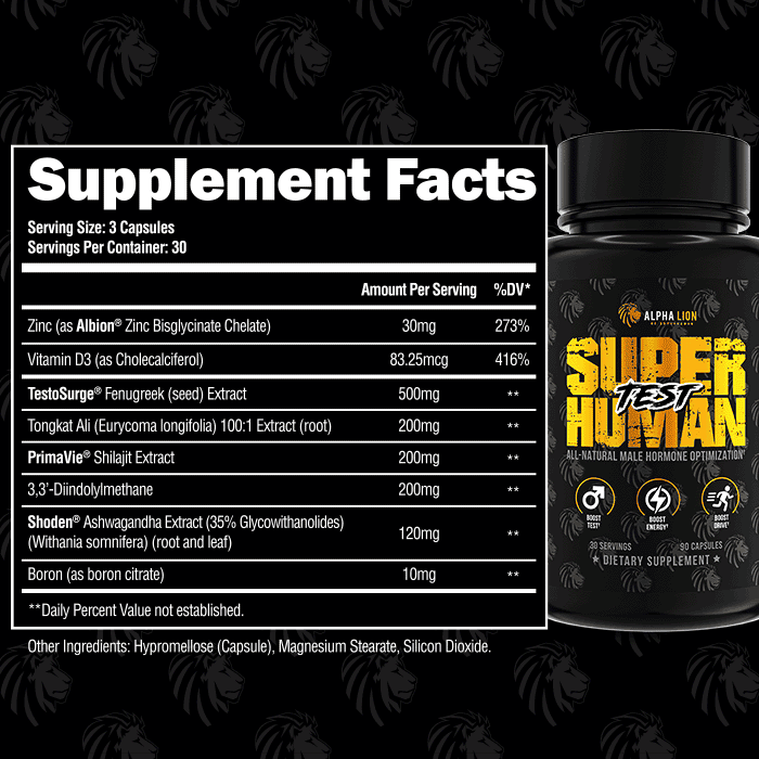 ALPHA LION SUPERHUMAN TEST All-Natural Male Hormone Optimization 30 ...