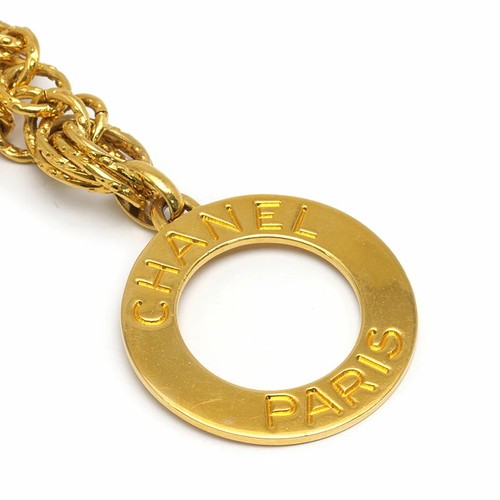 AUTH CHANEL CIRCLE LOGO NECKLACE GOLD-PLATED CHAIN GP CHOKER WOMEN'S F ...