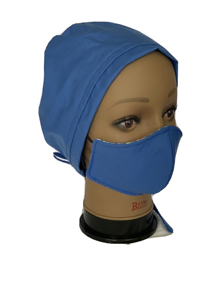Scrub Hat And Face Mask Set One Size Unisex Blue | eBay