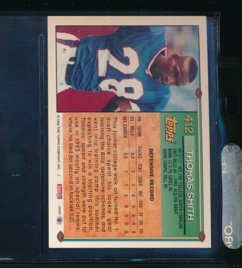 1994 Topps #412 Thomas Smith Buffalo Bills Signed Autograph (EO36 ...