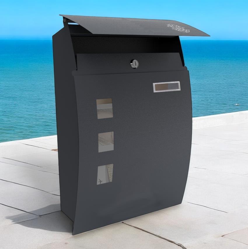Large Mail Postbox Steel Wall-Mounted Curved Letterbox Keys Lock Parcel ...