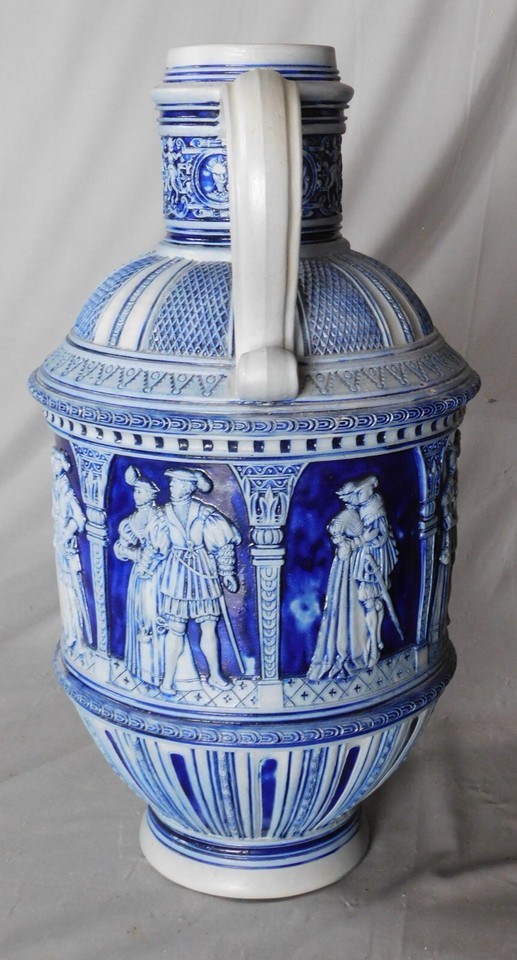 Huge Antique Westerwald salt glaze pitcher vase ewer German 19th c ...