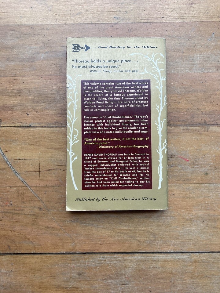 Walden and Civil Disobedience by Henry David Thoreau. Mentor Books ...