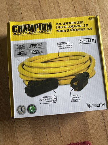 Champion Power Equipment 25 ft Generator Cable 250 Volt 30 AMP 7500 ...