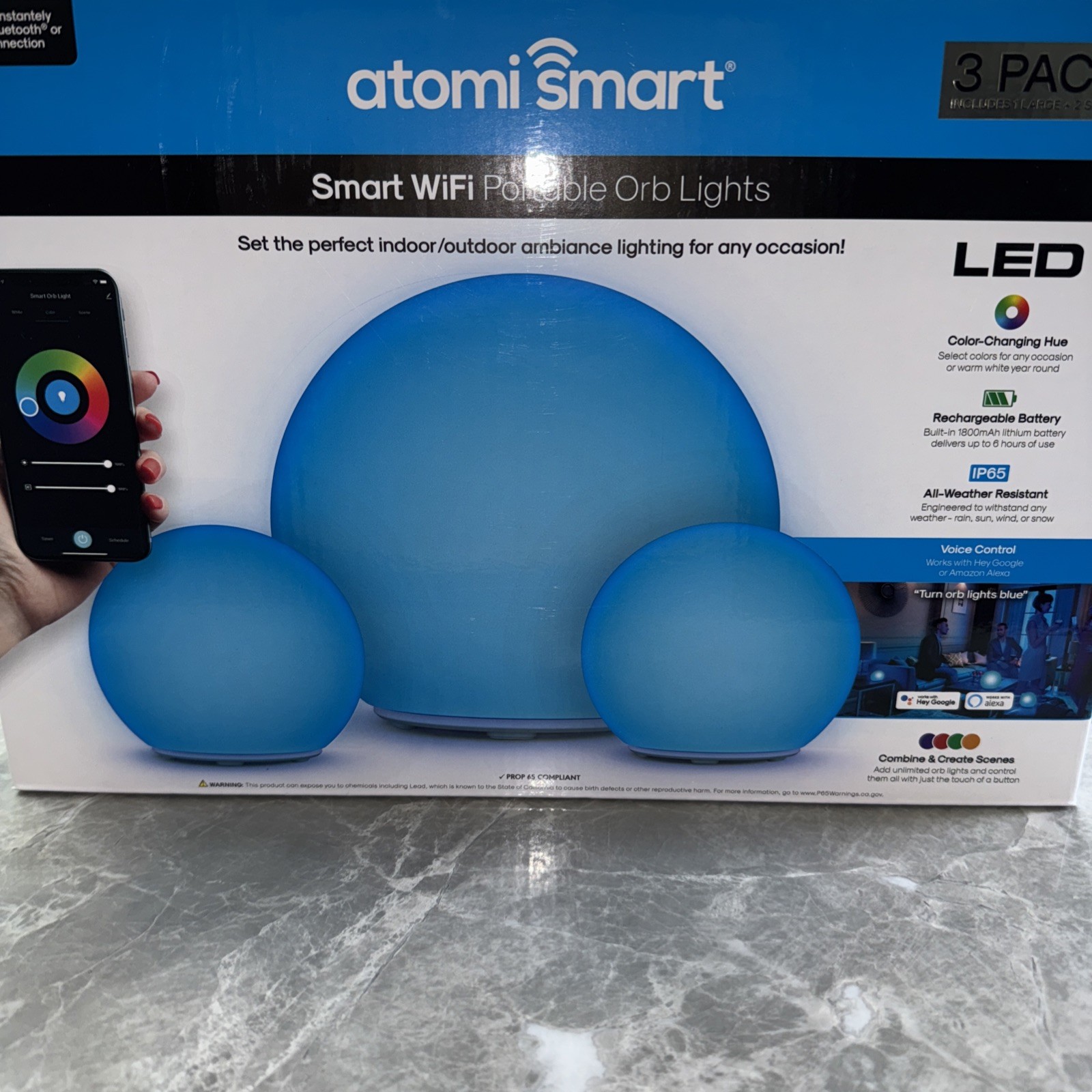 Atomi Smart Portable LED Orb Lights Multi-Color Lamp Wi-Fi Control 3 ...