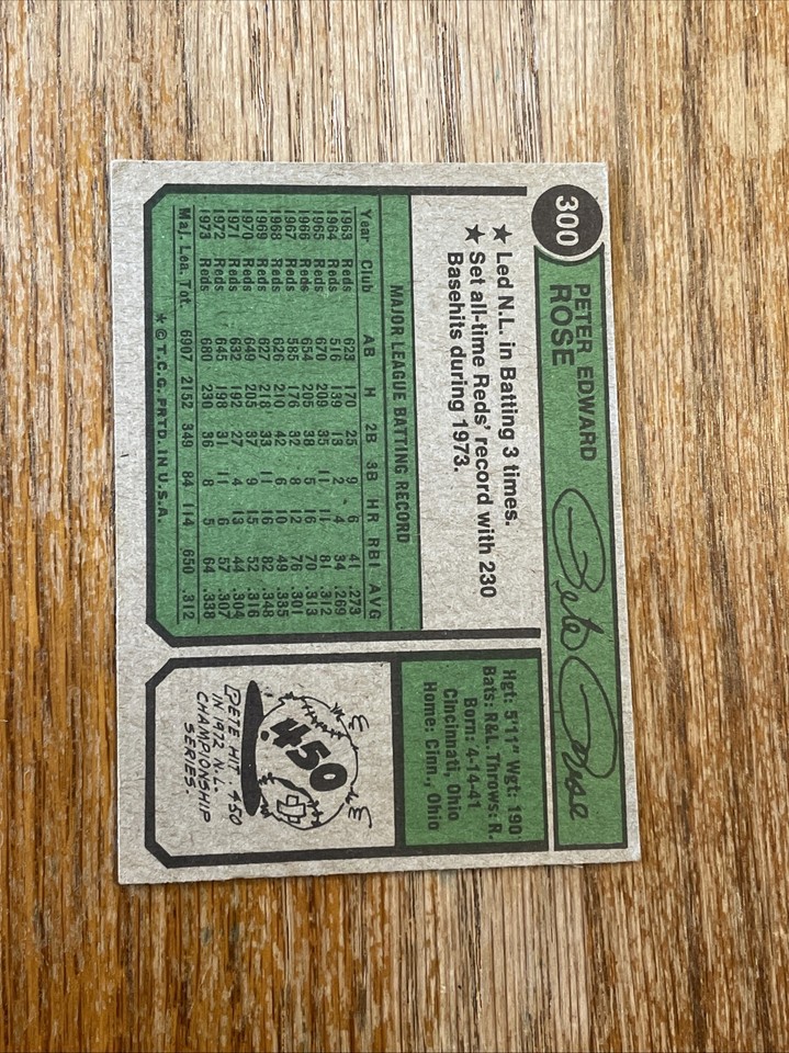 PETE ROSE 1974 Topps Baseball card #300 Cincinnati Reds EX+ EX-MT CLEAN ...