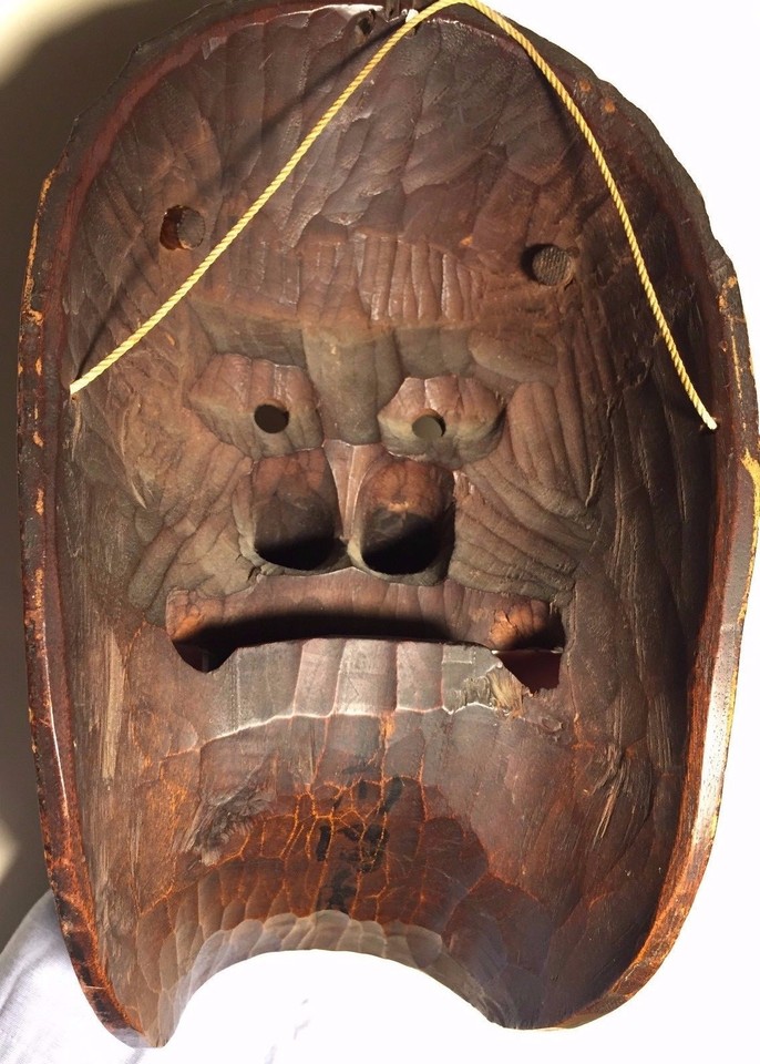Danced, Patina, Antique, ca1900s, Japanese Wooden - Menburyu Mask Furyu ...