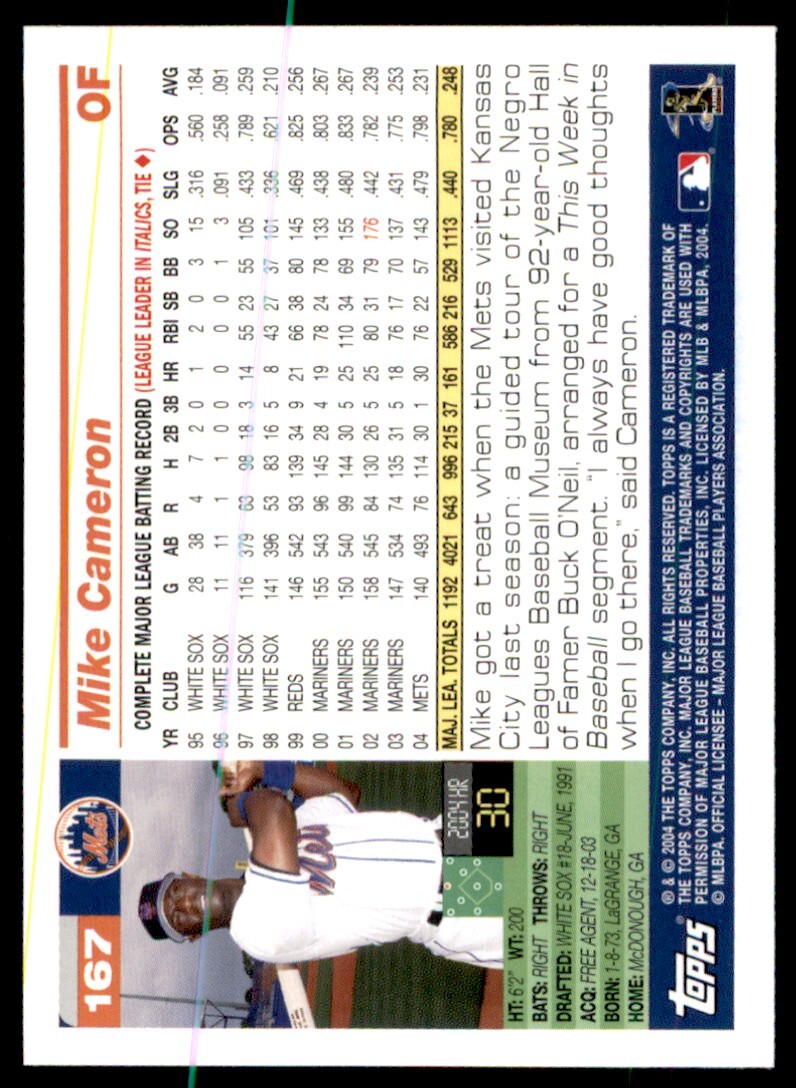 2005 TOPPS MIKE CAMERON NEW YORK METS #167 | eBay