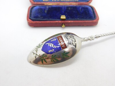 French .800 Grade Silver & Colourful Enamel Cannes Crest Spoon Antique ...