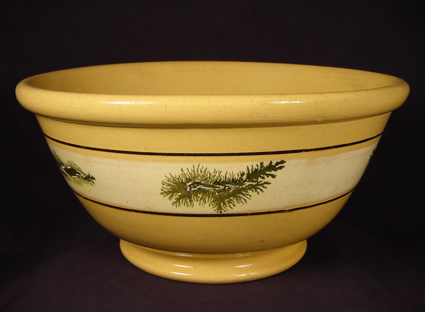 RARE ANTIQUE 1860 JEFFORDS GREEN 13 ½” MOCHAWARE BOWL YELLOW WARE MOCHA ...