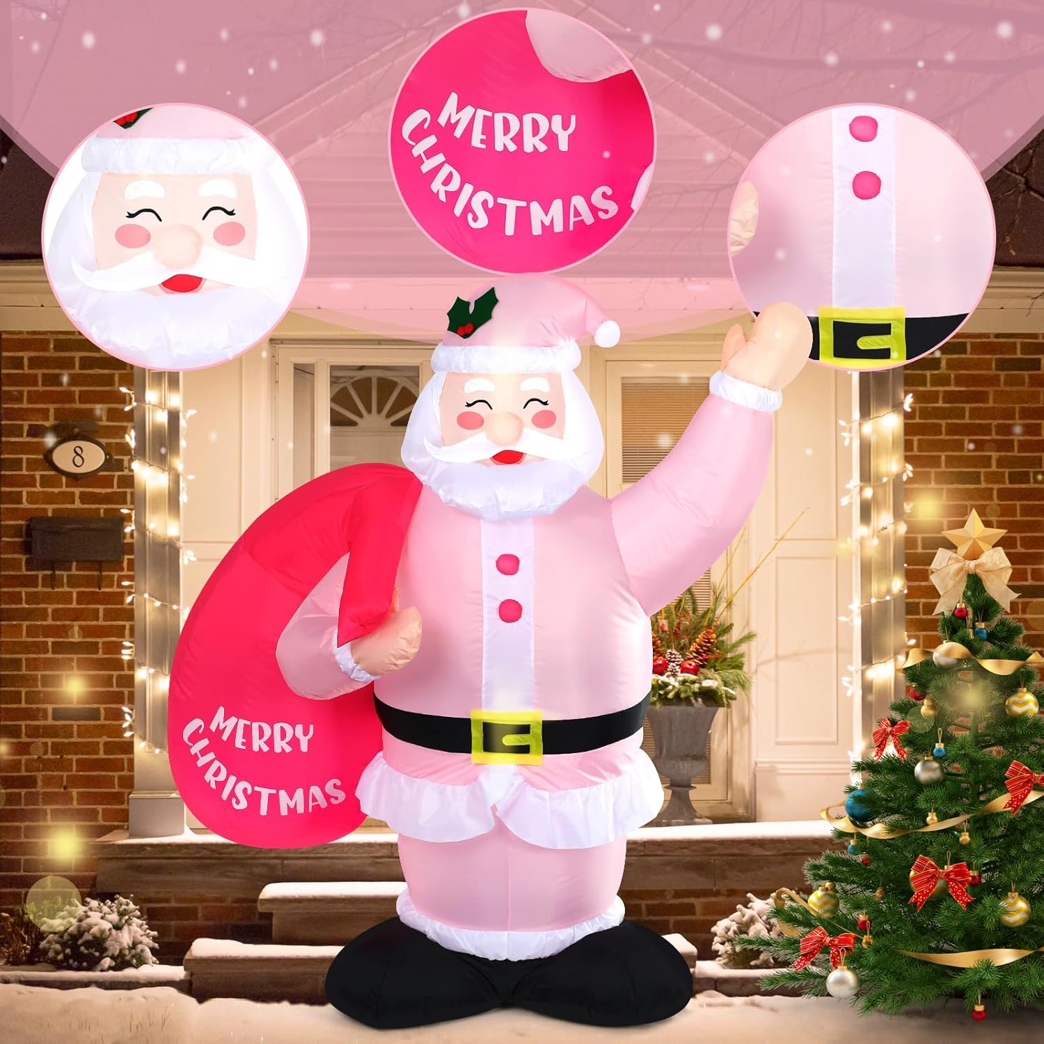 Christmas Inflatable Santa Claus 5.3FT Pink Santa Inflatable Decoration ...