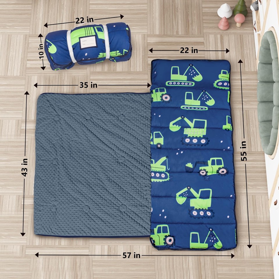 Thickened Toddler Nap Mat with Removable Pillow and Minky Blanket ...