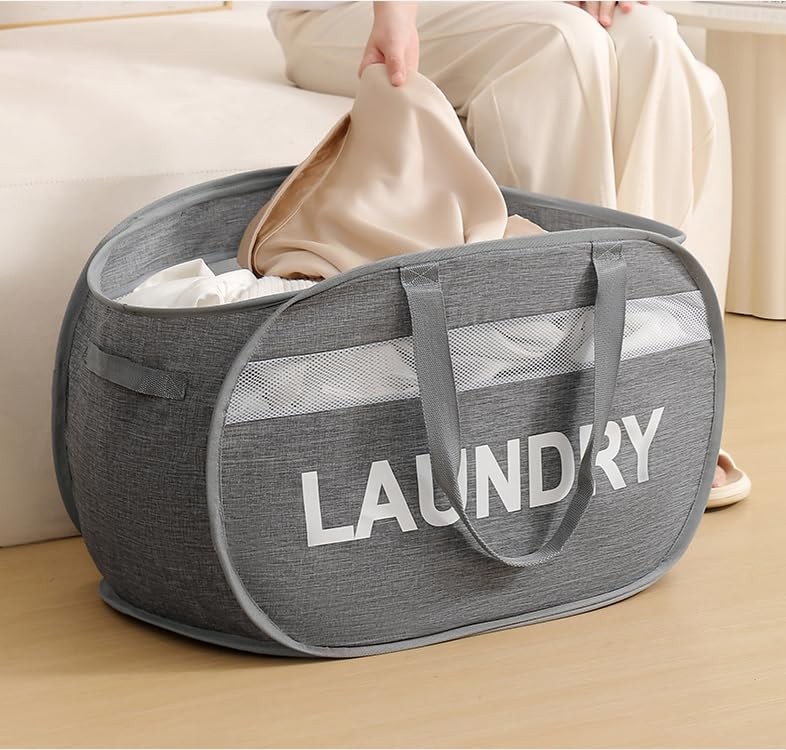 Tear Proof Pop Up Laundry Hamper with Lid, Collapsible Laundry Baskets ...