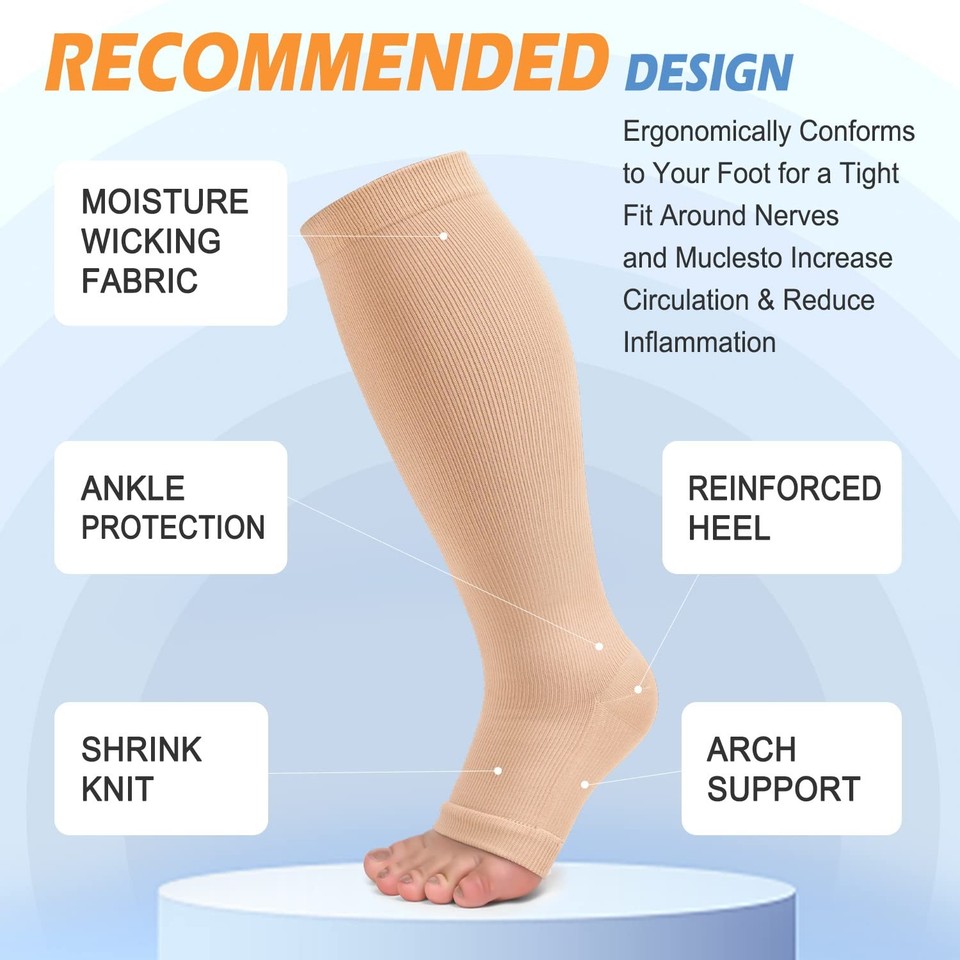 3 Pack Open Toe Compression Socks for Women & Men, Toeless Knee High ...