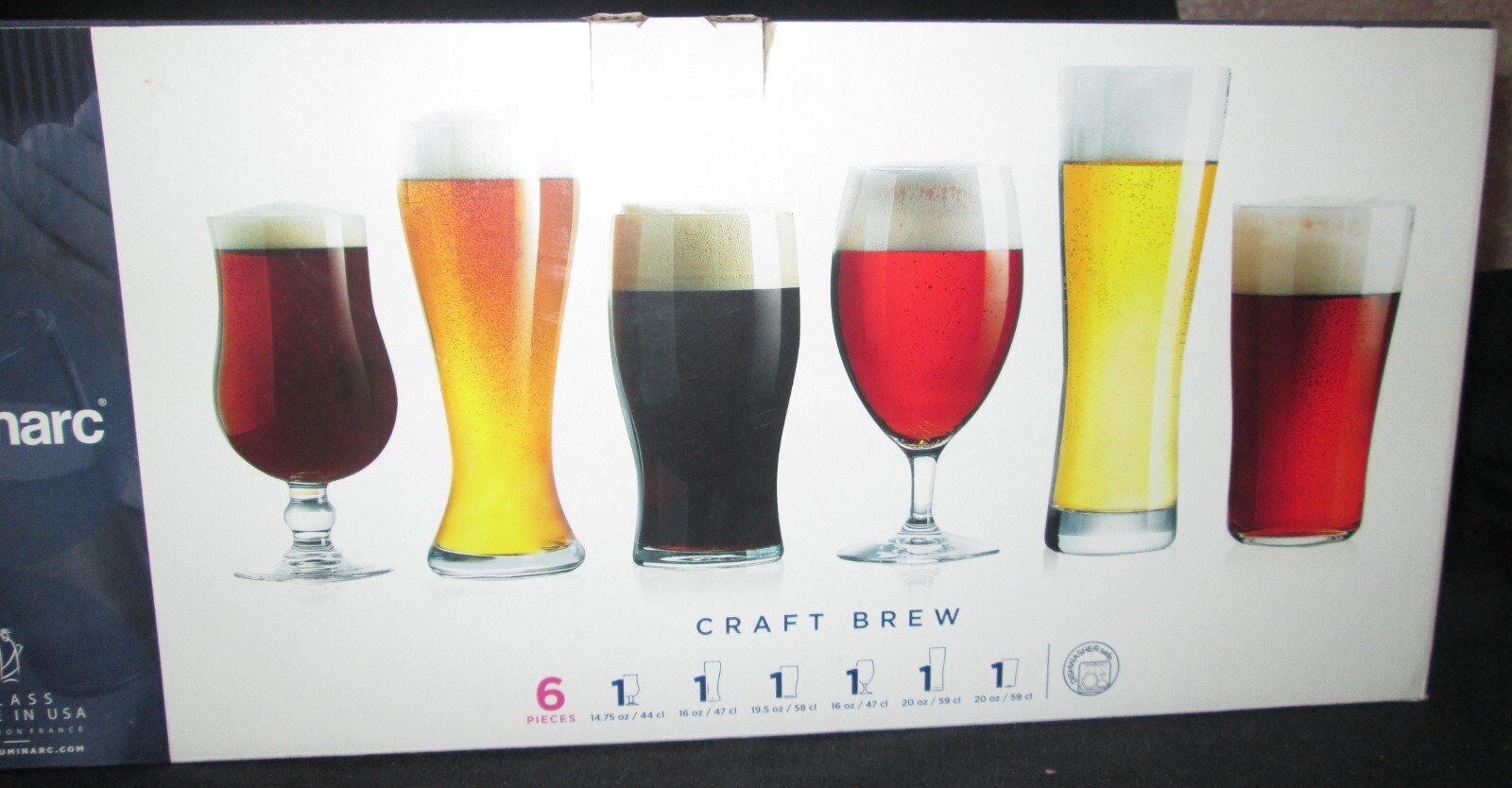 Luminarc Craft Brew Assorted Craft Beer Glasses 6 PC Set Made in USA ...
