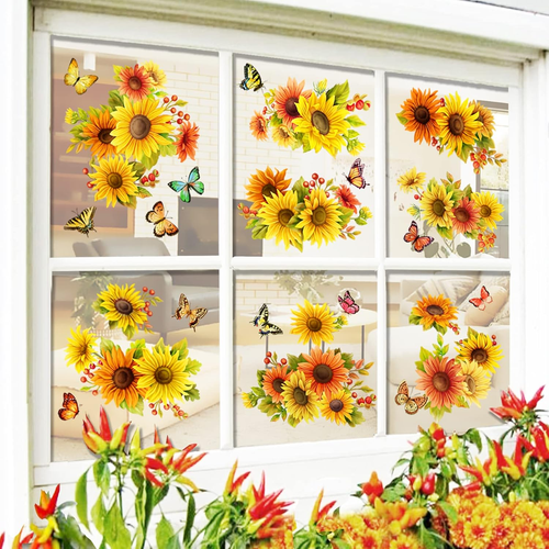 Sunflower Window Clings Large Size Sunflower Window Decals Fall Glass ...