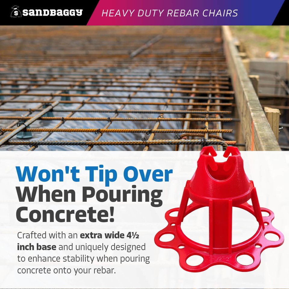 Sandbaggy Plastic Rebar Chair - Elevates Rebar 1 ½" or 2" - Rebar #3 to ...