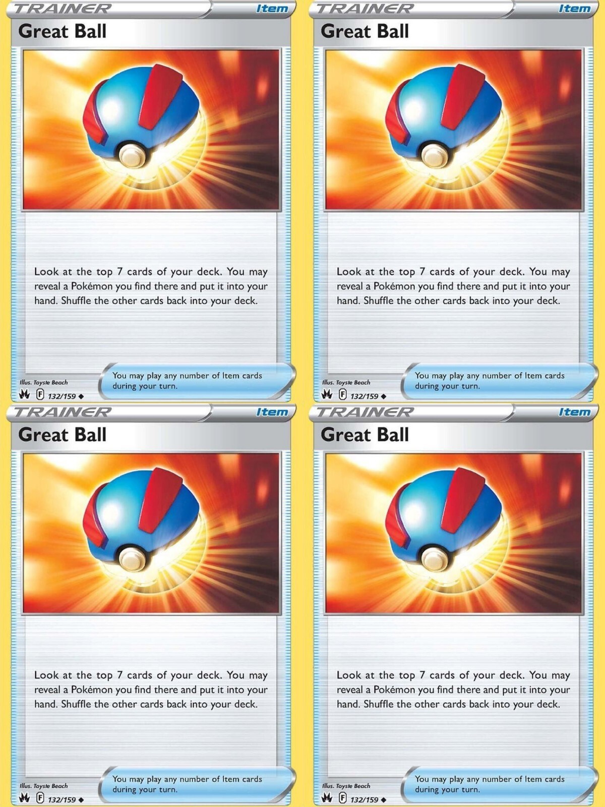 4x Great Ball Playset Trainer Card 132/159 Crown Zenith Pokemon TCG NM ...