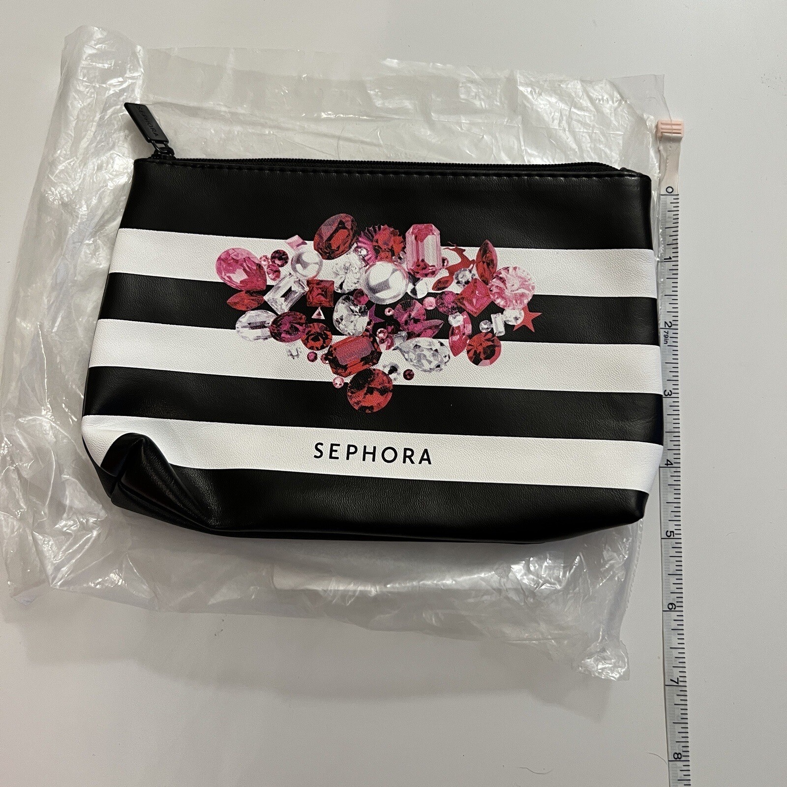 New Sephora Black &White Striped Faux Leather SPARKING JEWELS Zipper ...