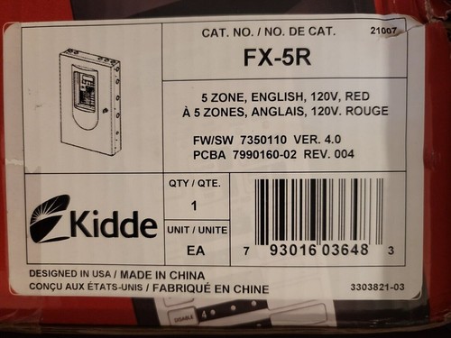 NEW, Kidde FX-5R 5 ZONE fire Alarm Panel (5 AVAIL., FREE SHIP, 1 YR ...