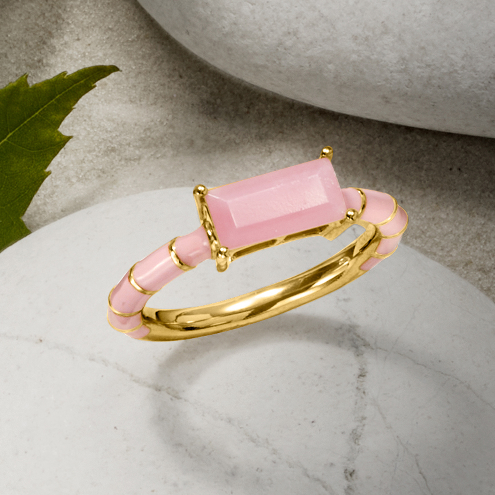 Ross-Simons Pink Opal and Pink Enamel Ring in 18kt Gold Over Sterling ...