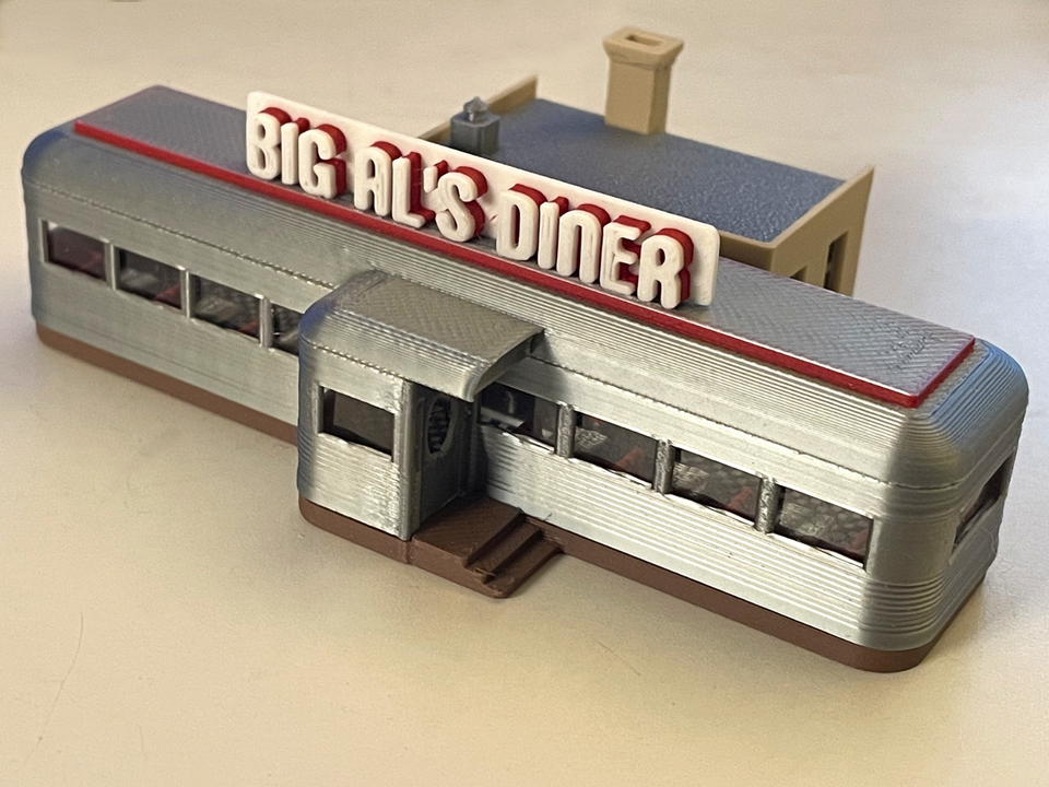 N-Scale 1950's Stainless Steel Style Diner - Red & White banquettes ...