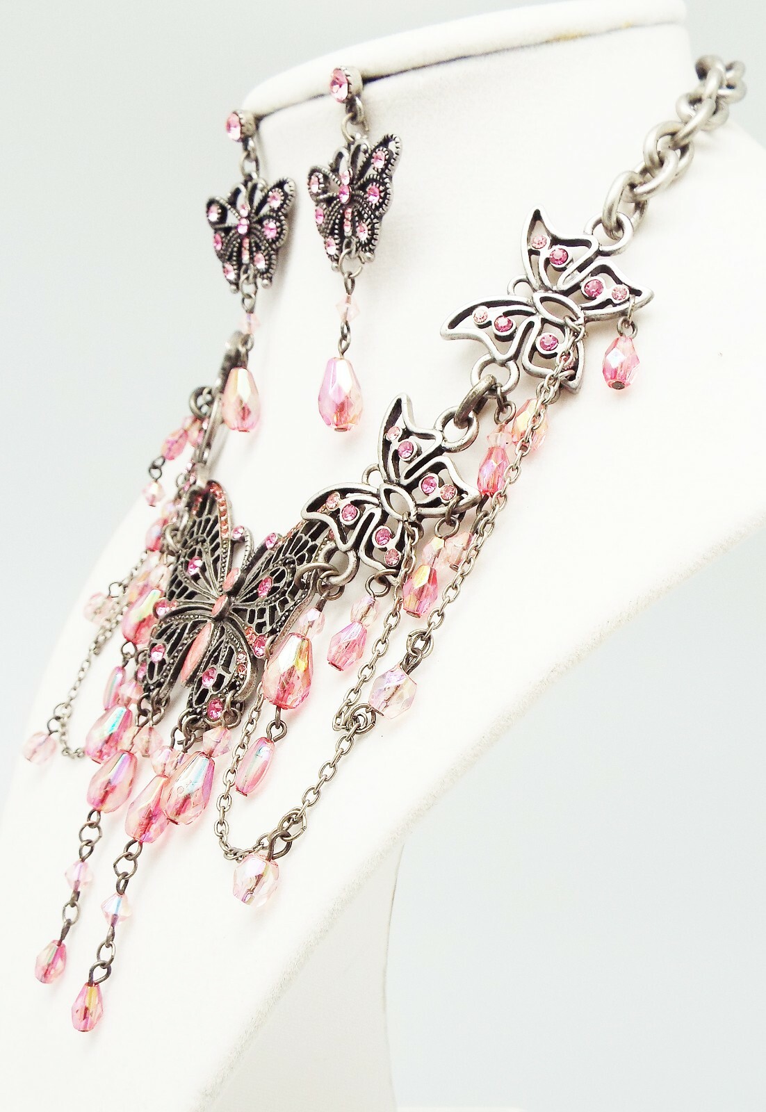 DESIGNER INSPIRED 17 in PINK A/B MULTI CRYSTAL ENAMEL BUTTERFLY ...