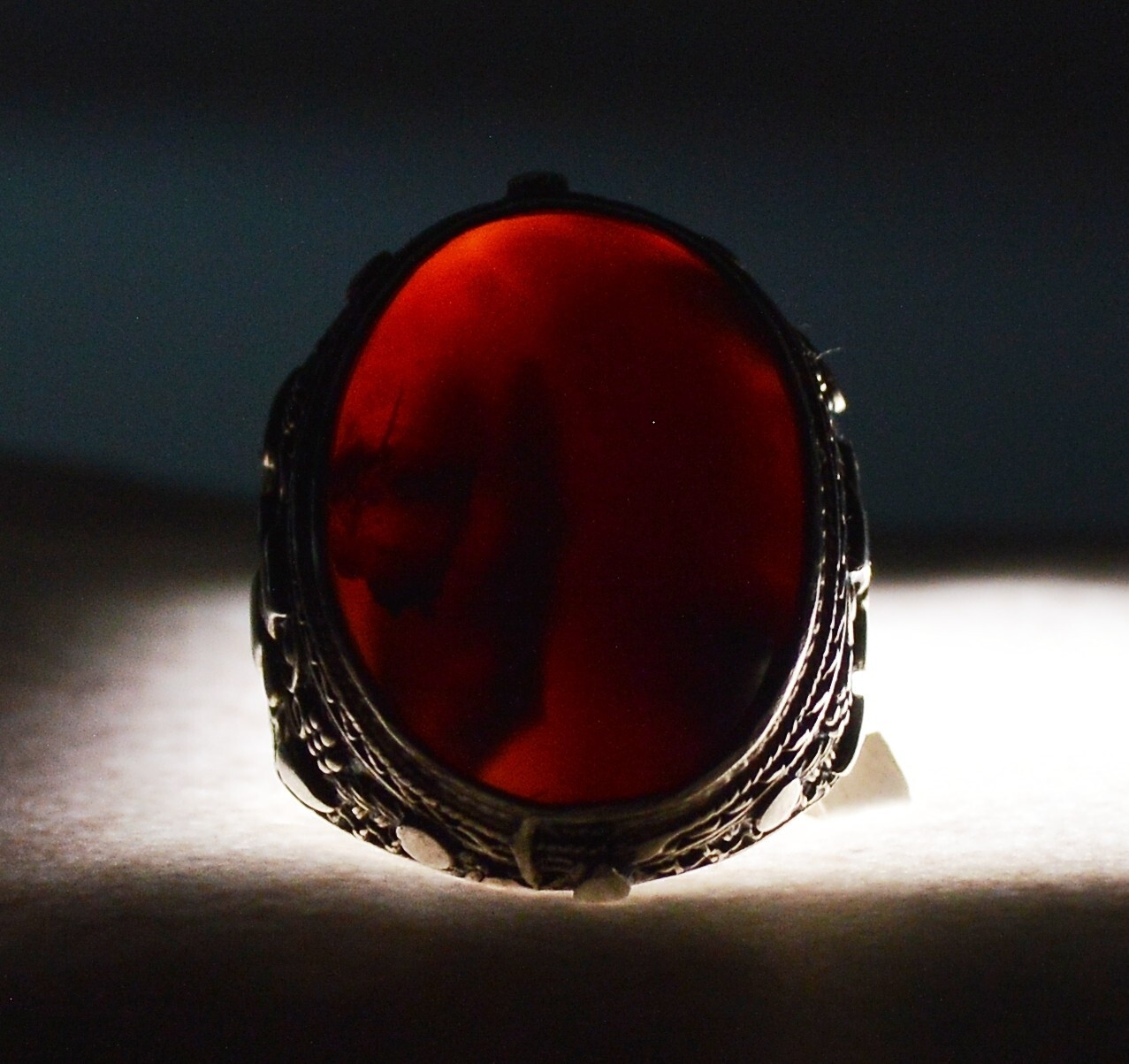 RARE Yemeni Dark Red Saffron Aqeeq Agate Islamic Charm Silver Men Ring ...