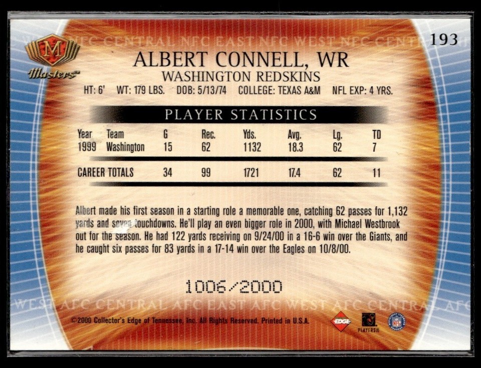 2000 Collector's Edge Masters Albert Connell 1006/2000 Washington ...