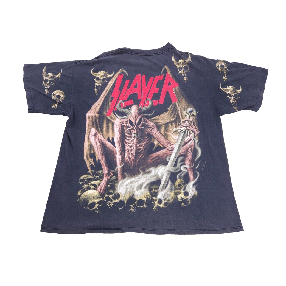 Vintage 1993 Slayer Demon AOP XL Thrash Winged Rock Band Brockum Tag T ...